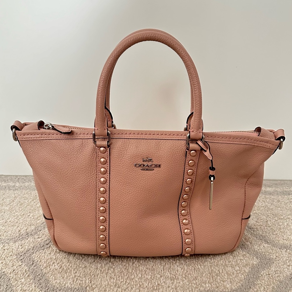 Coach Central Lacquer Rivet Satchel Blush Pink - Gem